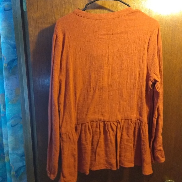 Shop Stevie | Tops | Rust Colored Button Shirt With Ruffle | Poshmark